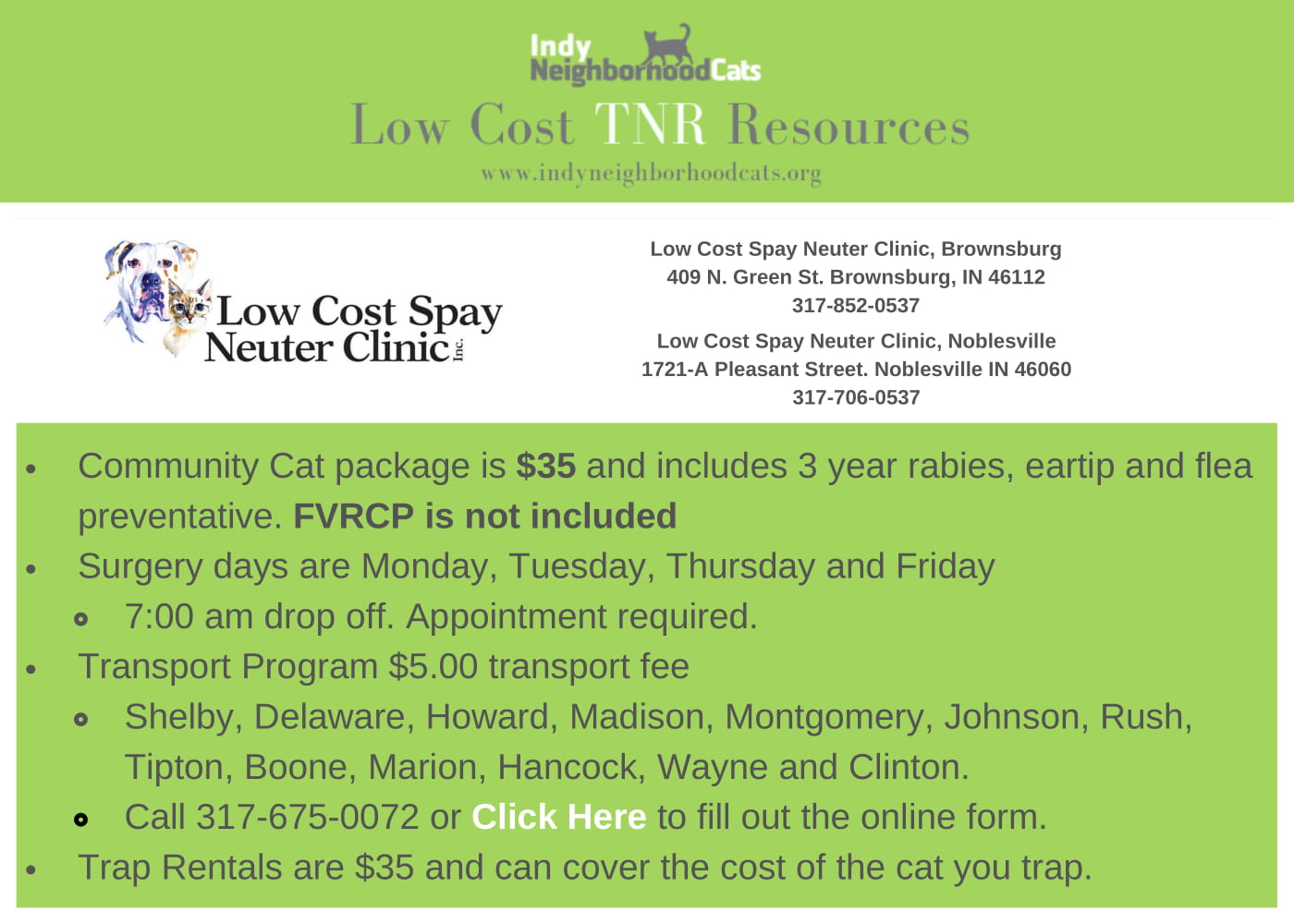 TNR Clinic Resources – Indy Neighborhood Cats